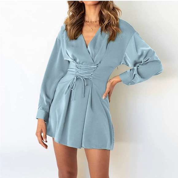PrettyGarden | Dresses | Prettygarden Long Sleeve Aline Mini Light Blue ...